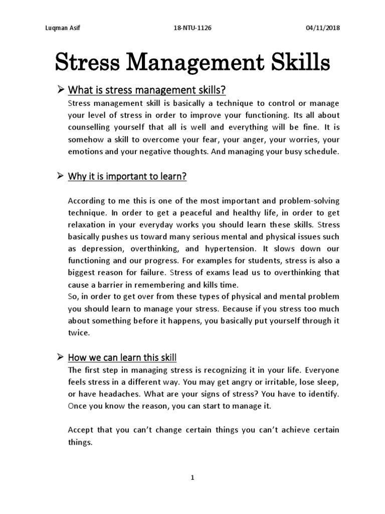 Stress Management Skills | PDF | Stress (Biology) | Stress Management