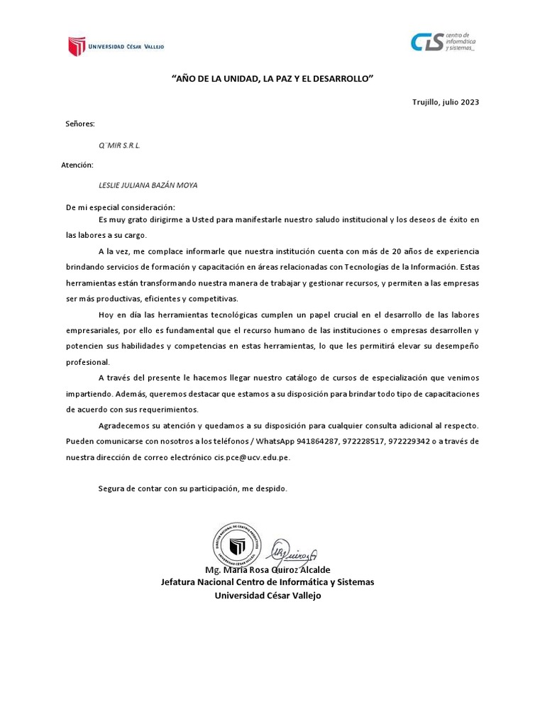 Oficio para Empresas Pce 2023 - Q Mir S.R.L. | PDF