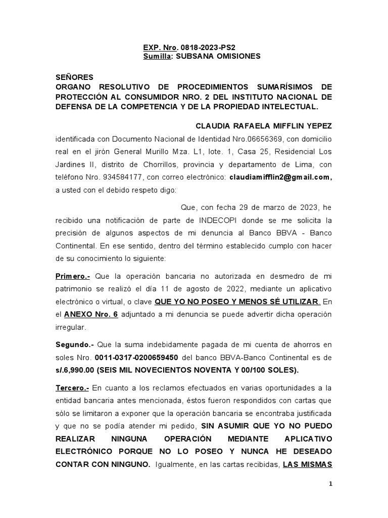 2do. Escrito A Indecopi Sra. Mifflin | PDF | Bancos