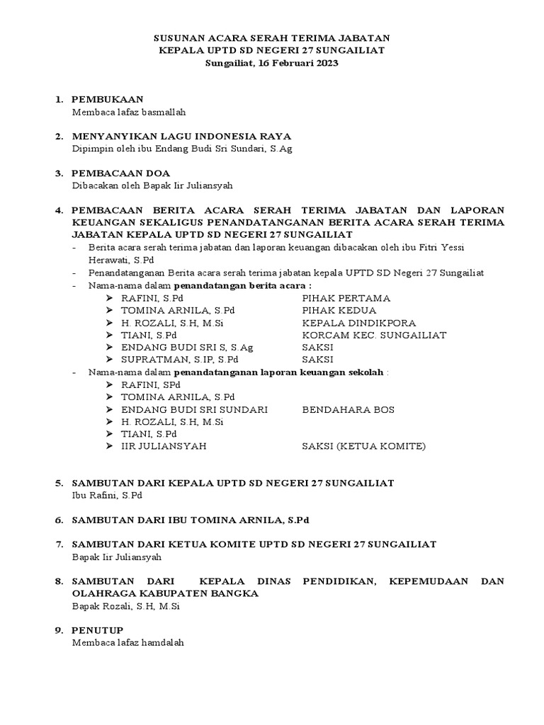 Susunan Acara Serah Terima Jabatan | PDF