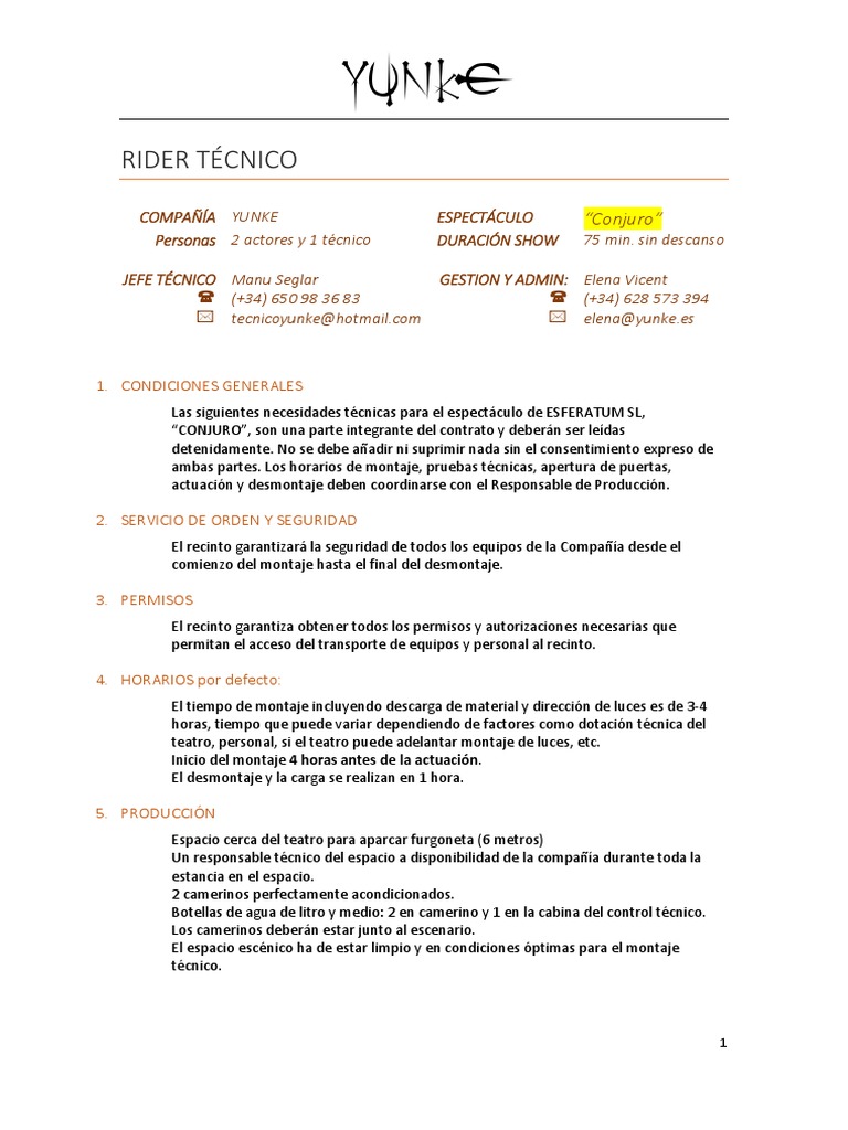 Necesidades T Cnicas Conjuro | PDF