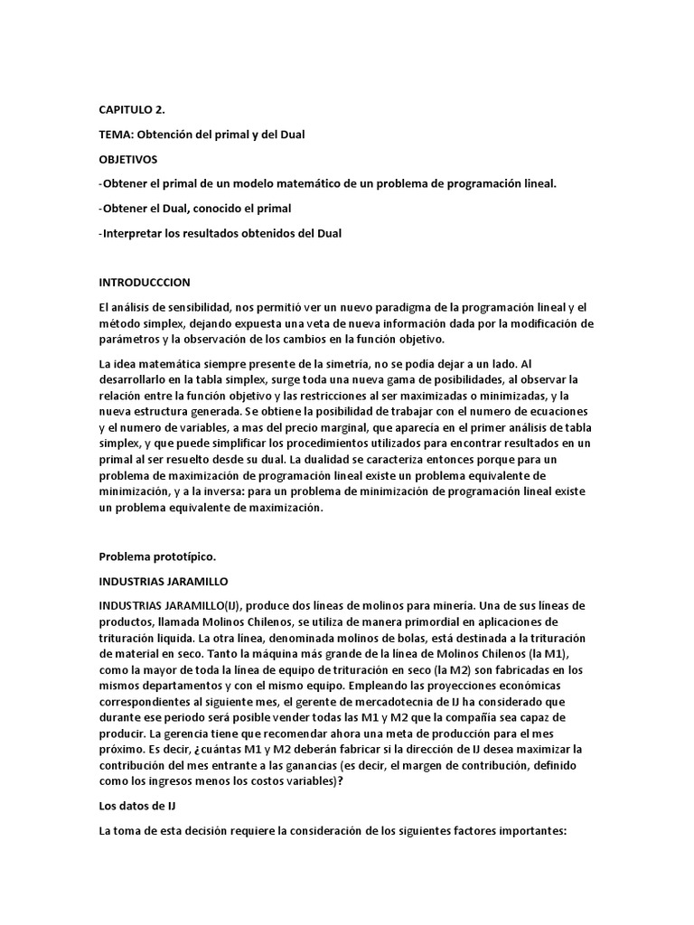 Obtención Del Modelo Primal y Dual | PDF | Programación lineal | Matemáticas