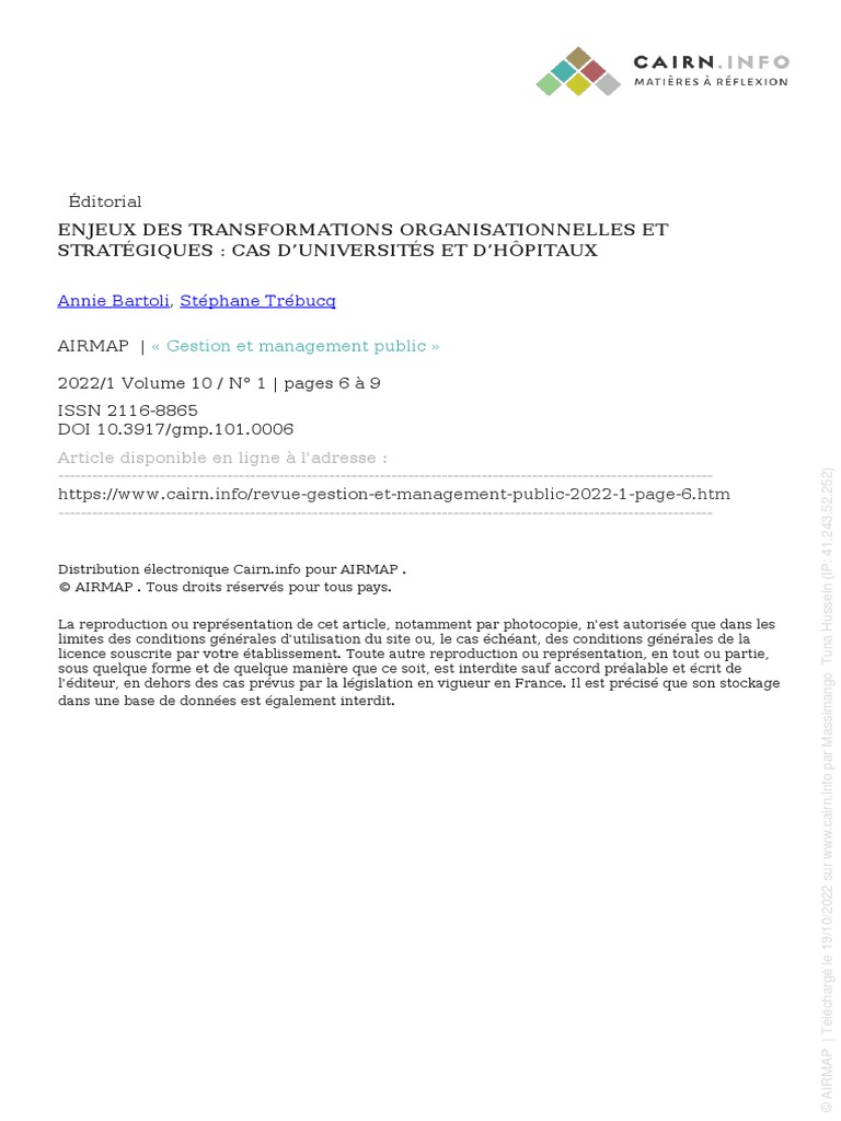 Annie Bartoli, Stéphane Trébucq - Enjeux Des Transformations ...