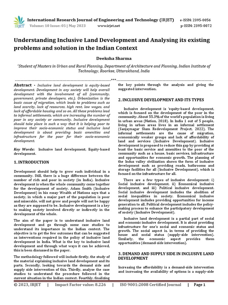 Understanding Inclusive Land Development and Analysing Its Existing Problems and Solution in The ...