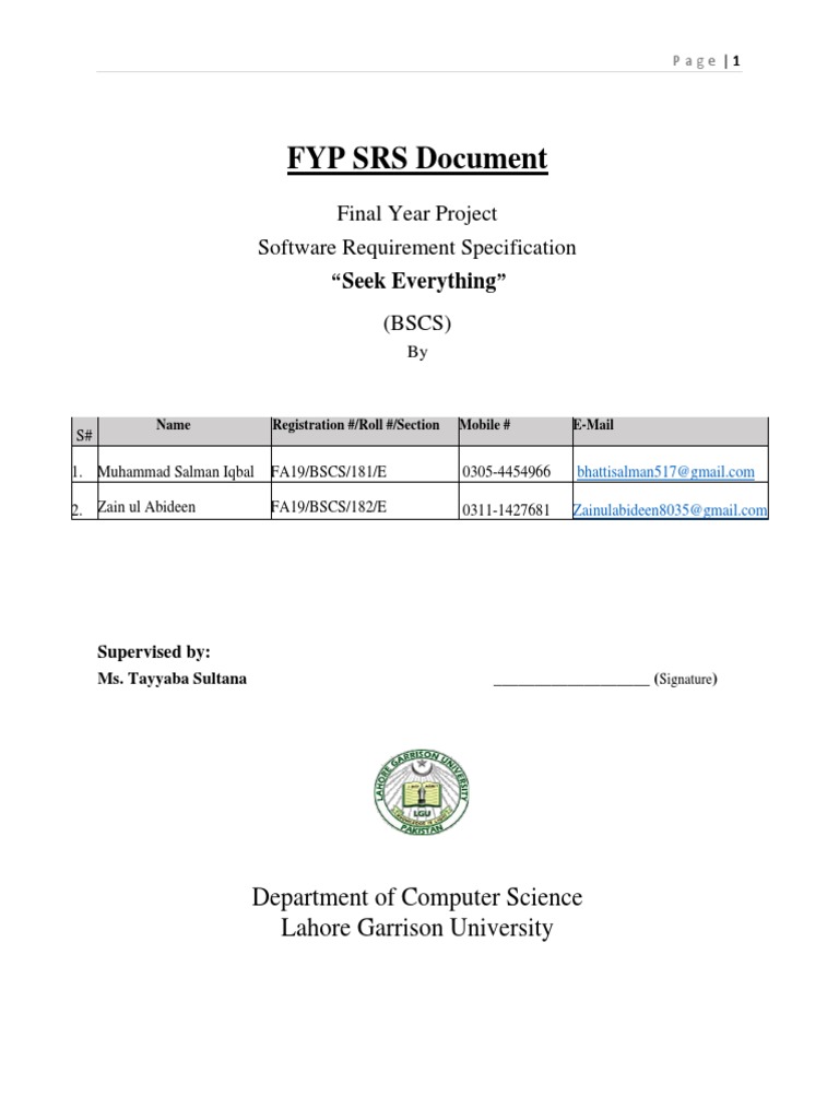 FYP SRS Document: Final Year Project Software Requirement Specification | PDF | Mobile App ...