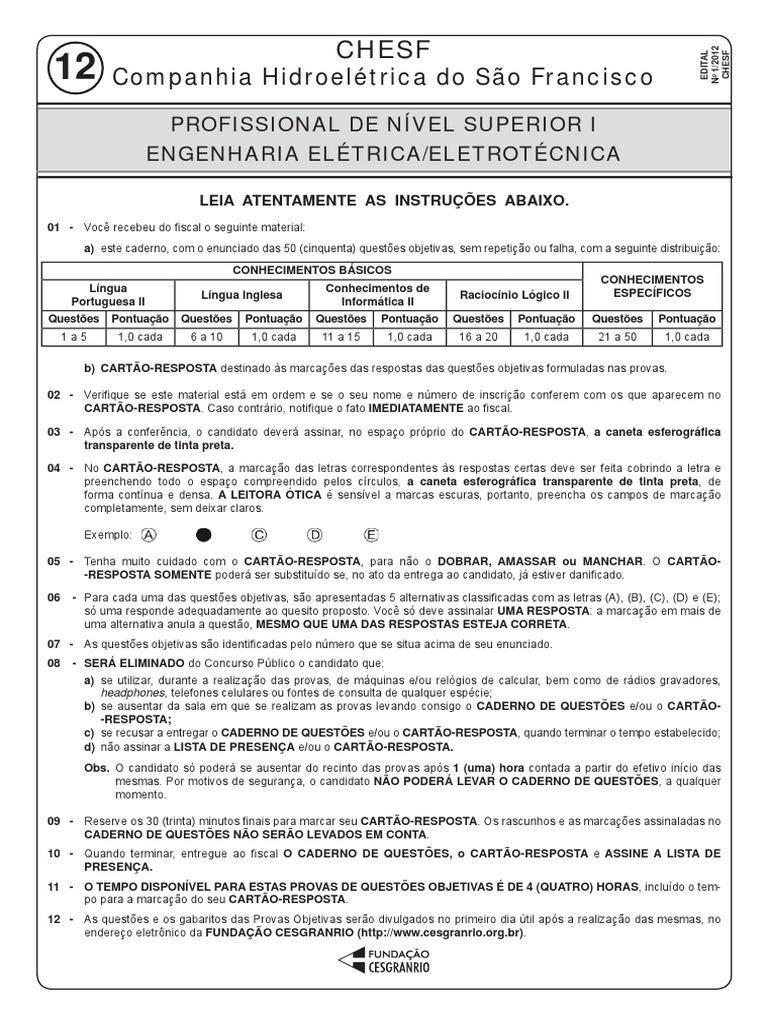 Prova 12 Engenharia Eletrica Eletrotecnica | PDF | Transformador | Rede elétrica