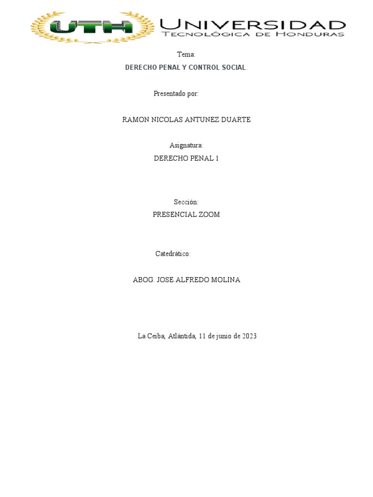 Tarea 1 Derecho Penal y Control Social | PDF