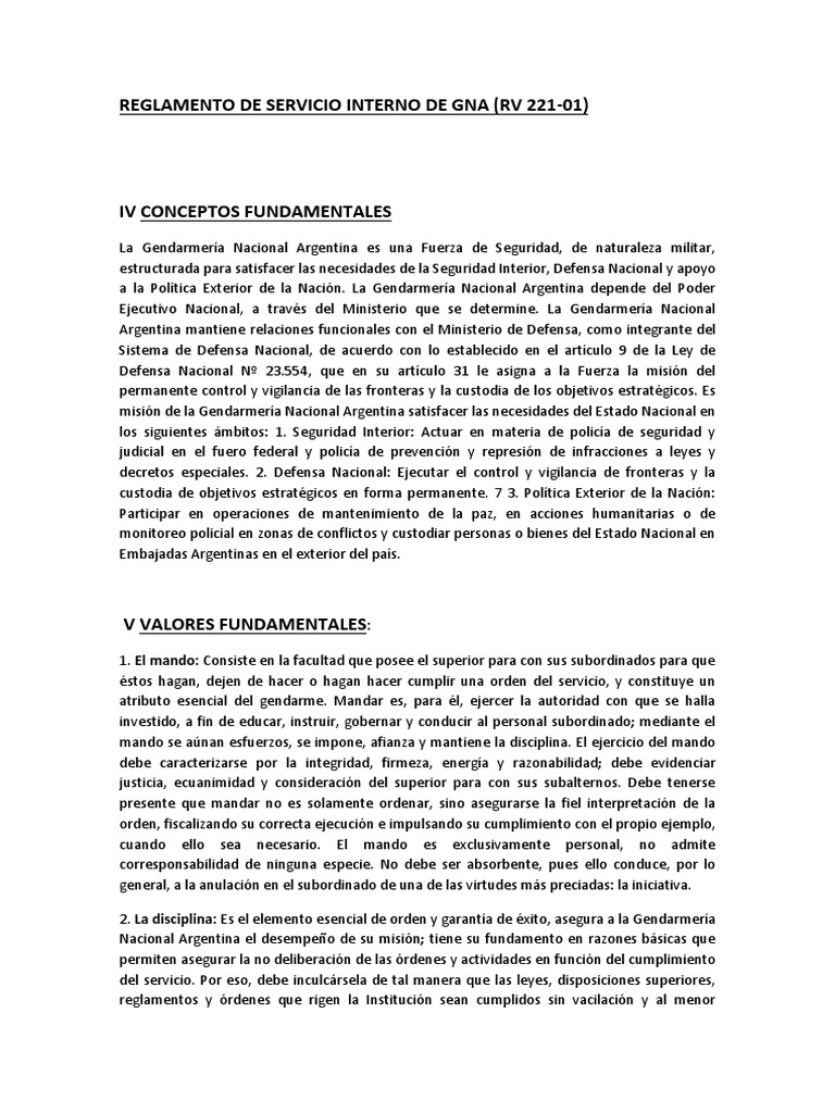 Reglamento de Servicio Interno de Gna | PDF