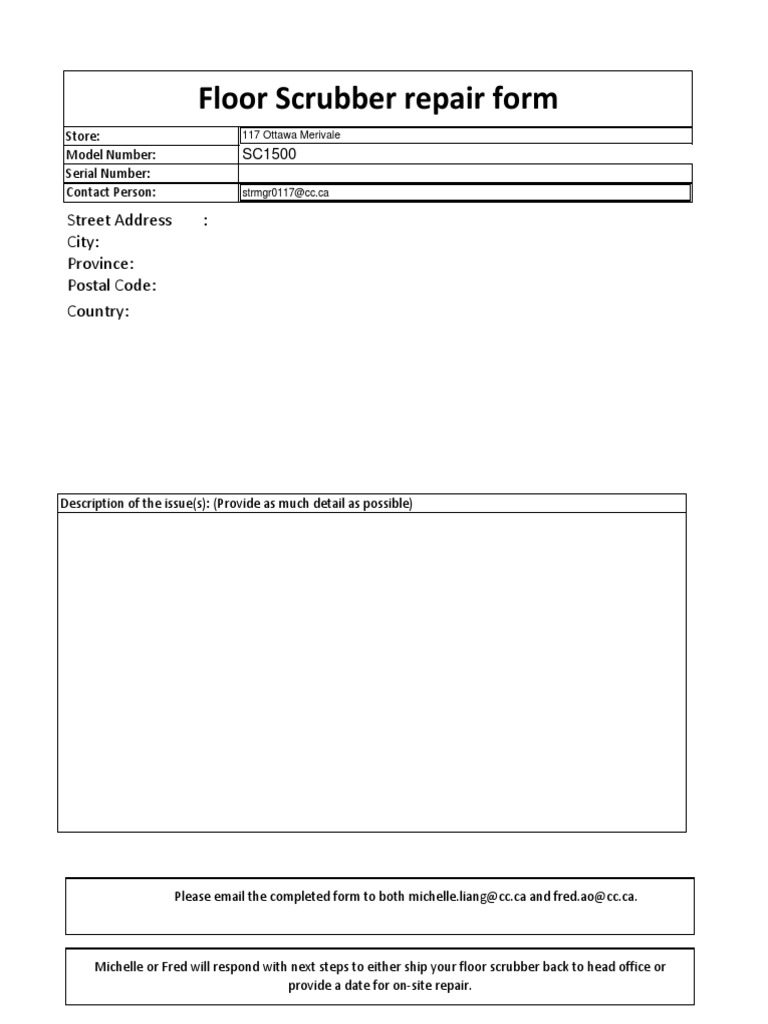 Saber Scrubber Repair Request Form | PDF