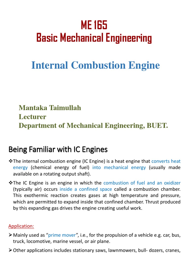 Internal Combustion Engine PDF Lecture | PDF | Internal Combustion ...