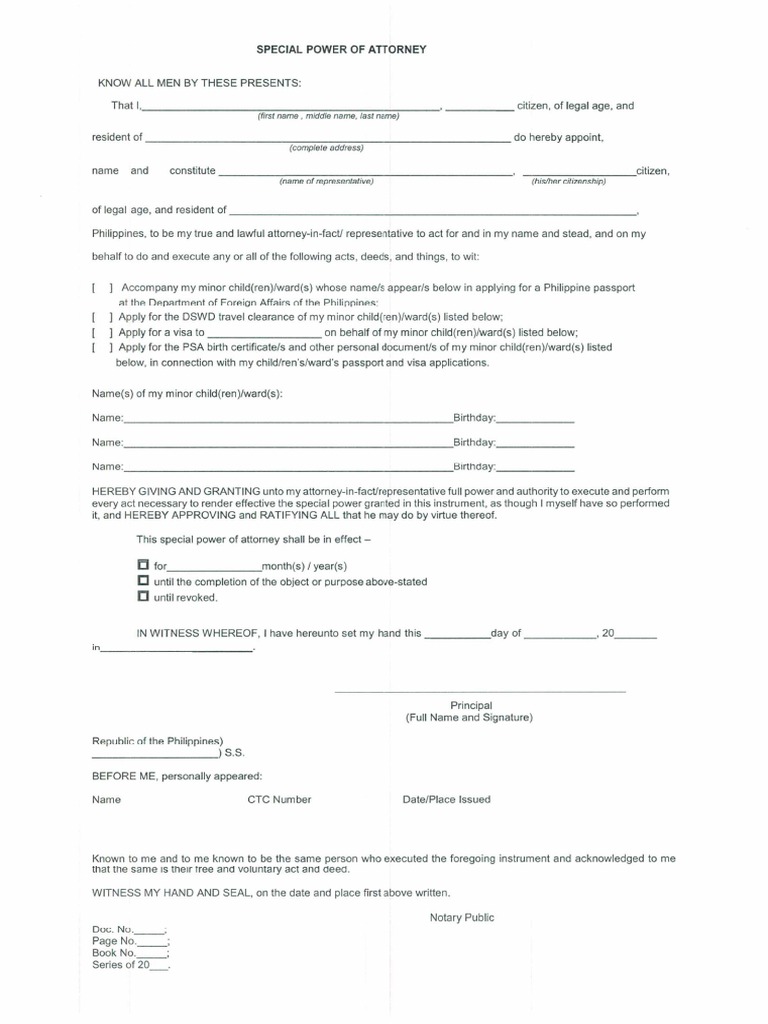 Special Power of Attorney SPA For Passport Application of Minors | PDF