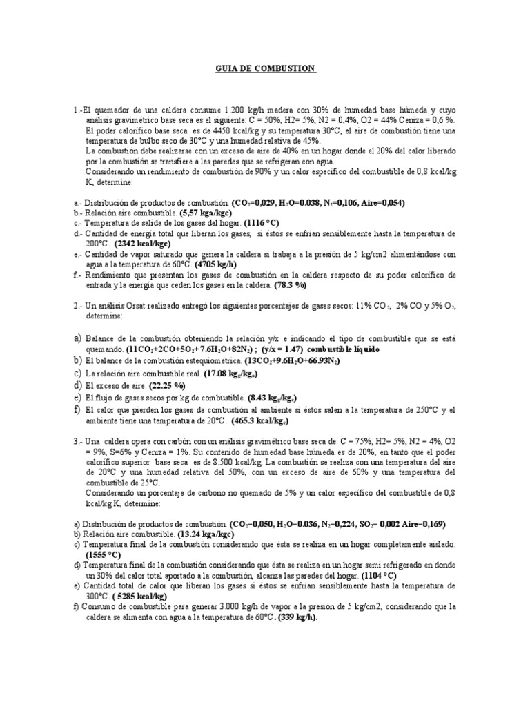 Guia Ejercicios de Combustión | PDF | Combustión | Combustibles Guia Ejercicios de Combustión | PDF | Combustión | Combustibles