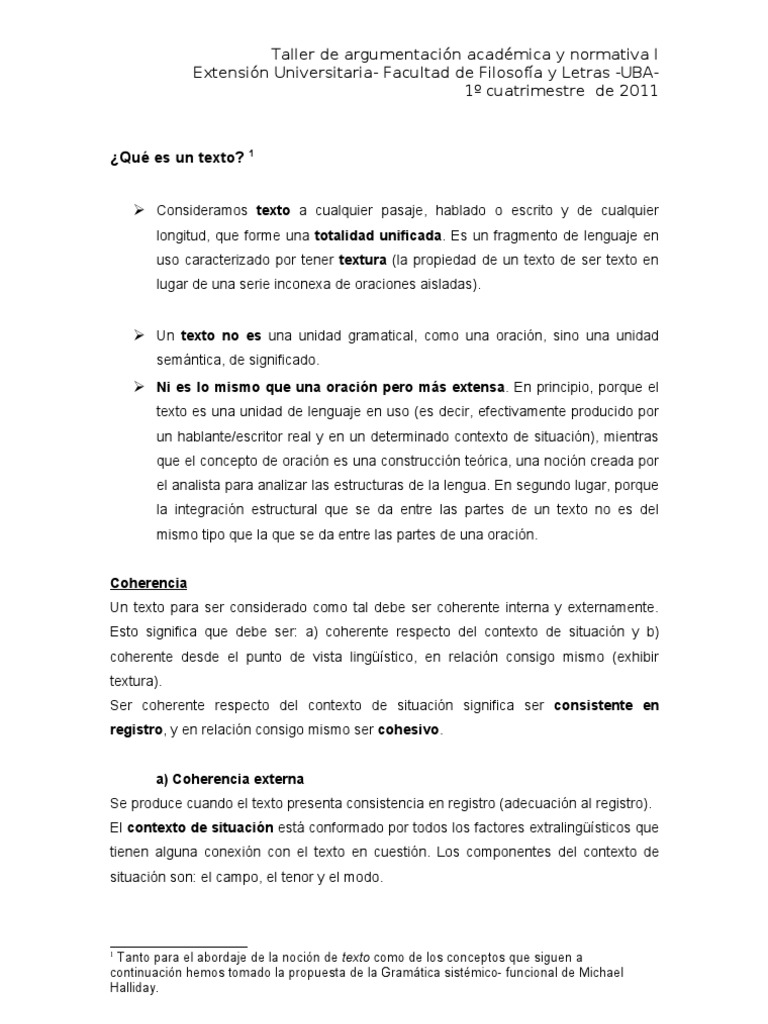 Texto, Coherencia y Cohesión | PDF | Oración (Lingüística) | Palabra