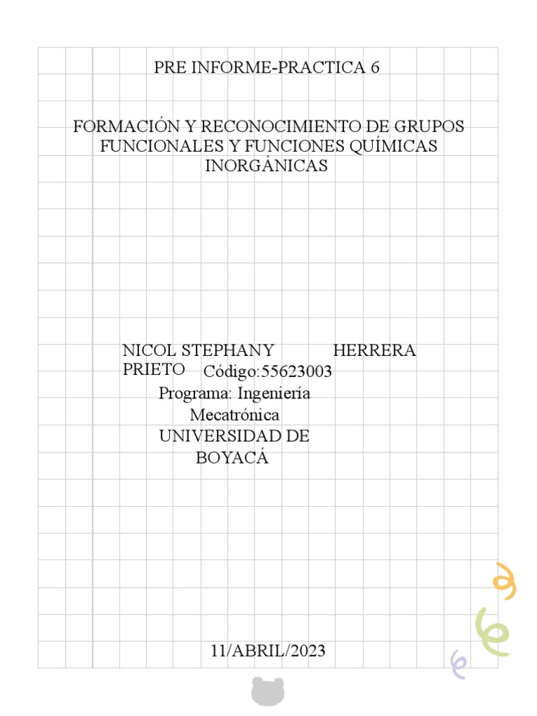 Pre Informe de Laboratorio Practica 6 | PDF | Química | Ácido
