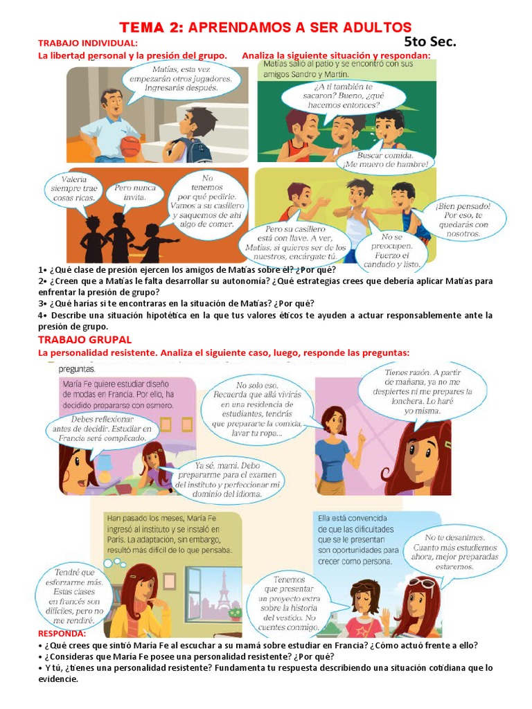 Tema 2 DPCC 5to Secundaria Aprendamos A Ser Adulto Trabajo Individual y Grupal | PDF