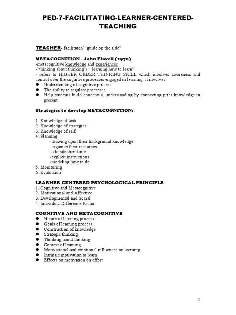 Ped7. Facilitating Learner Centered | PDF | Self-Improvement