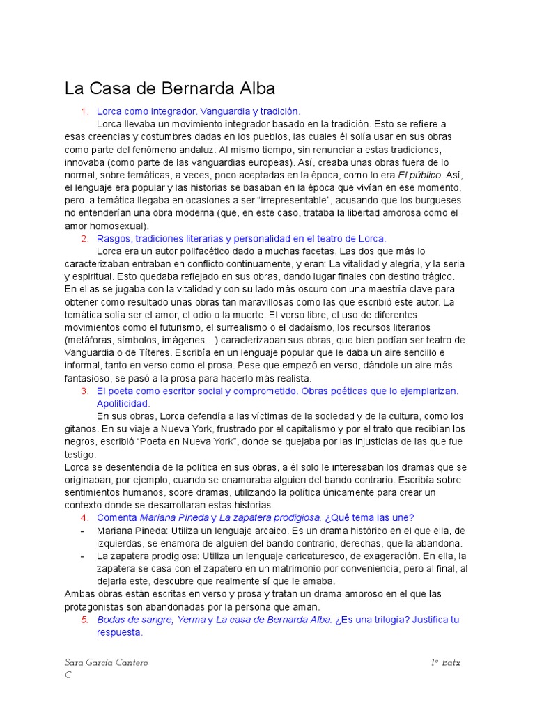 La Casa de Bernarda Alba PDF | PDF | Federico García Lorca | Vanguardia