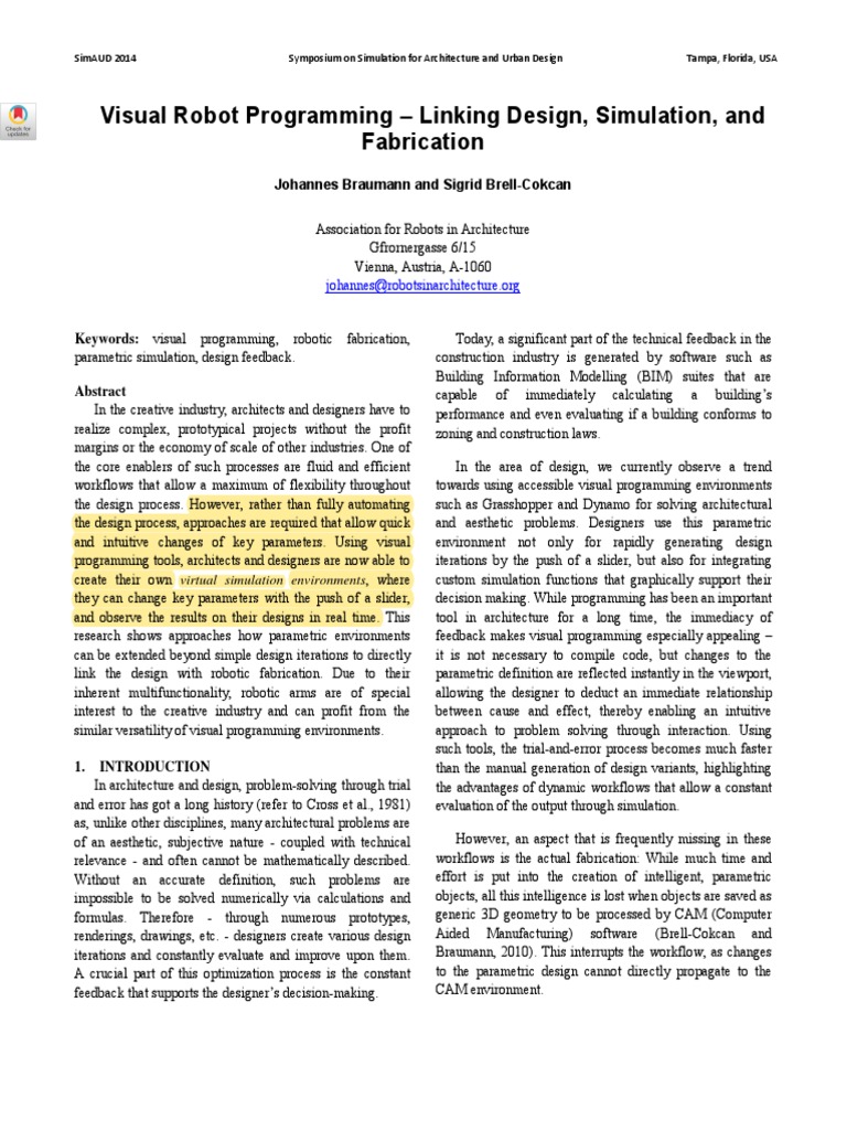 Visual Robot Programming - Linking Design, Simulation, and Fabrication | PDF