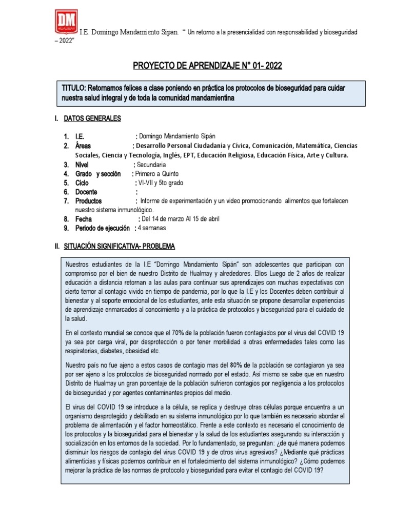 Proyecto de Aprendizaje de Cta Vi | PDF | Evaluación | Evidencia