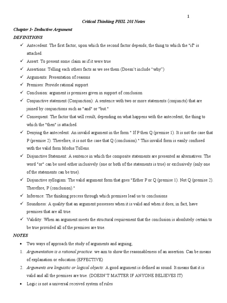 Phil 210 Notes | PDF | Argument | Deductive Reasoning