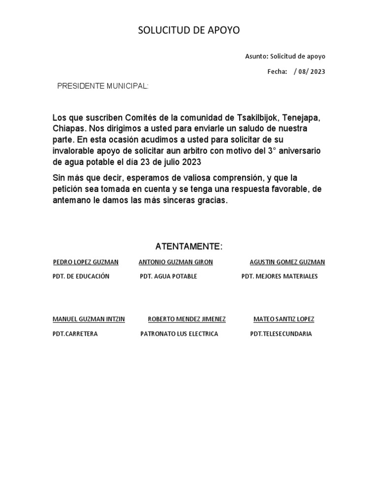 Solicitud de Apoyo | PDF