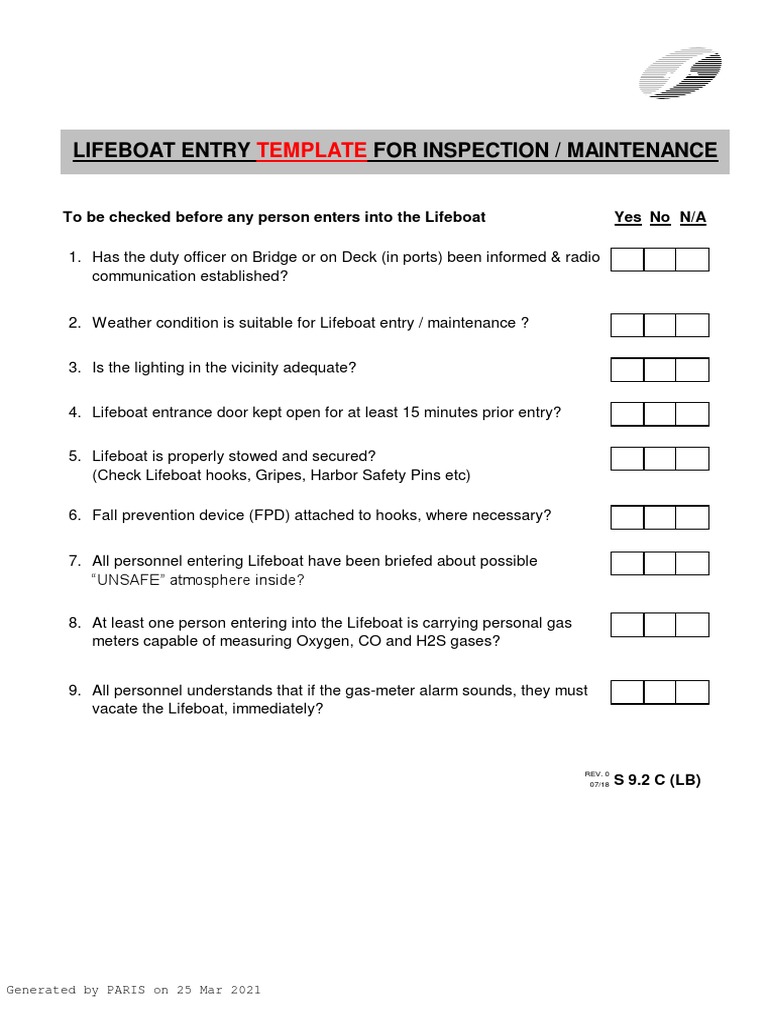 S 9.2C (LB) - Lifeboat Entry Template | PDF