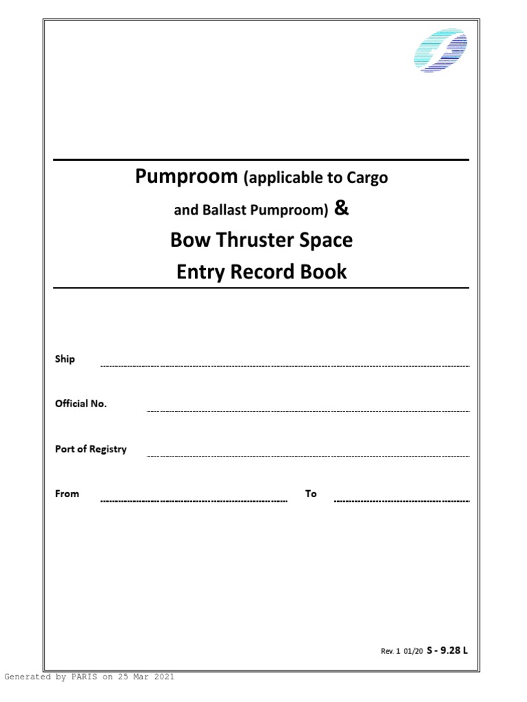 S 9.28L - Pump Room and BT Space Entry Record Book | PDF | Transport ...