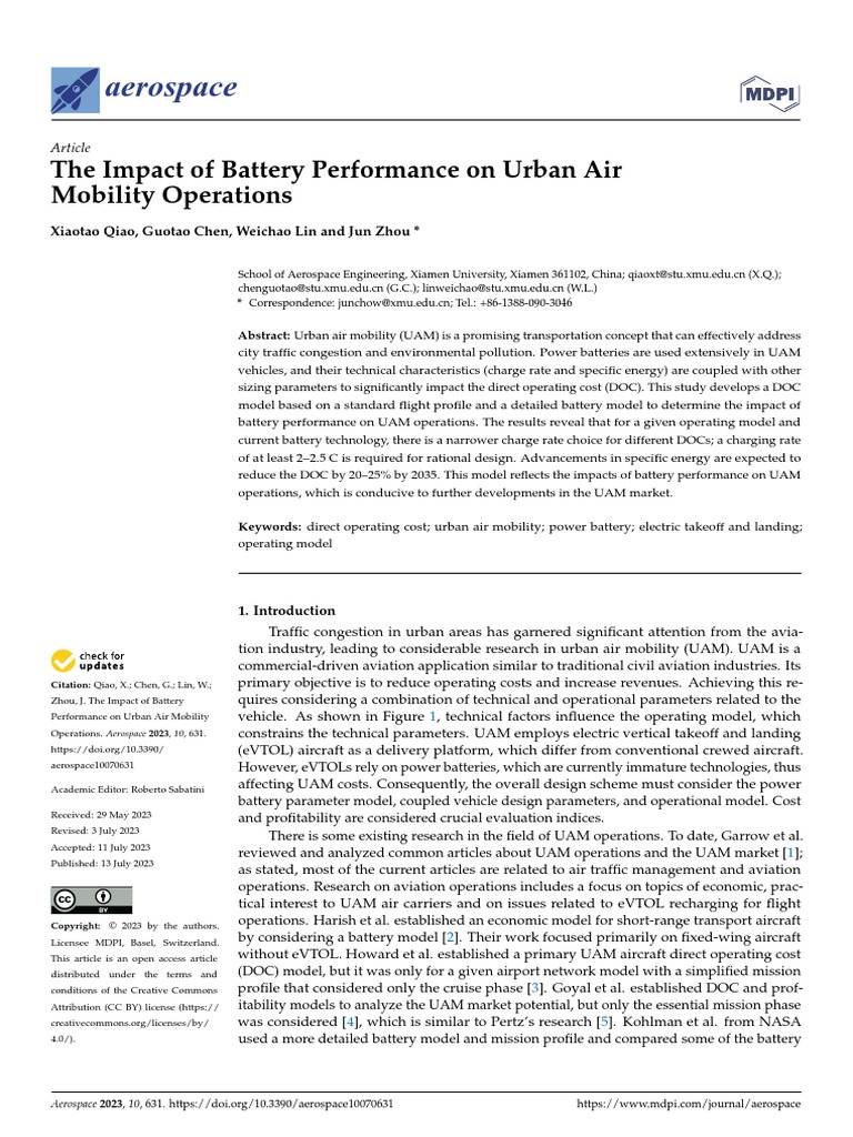 The Impact of Battery Performance On Urban Air Mob | PDF | Battery ...