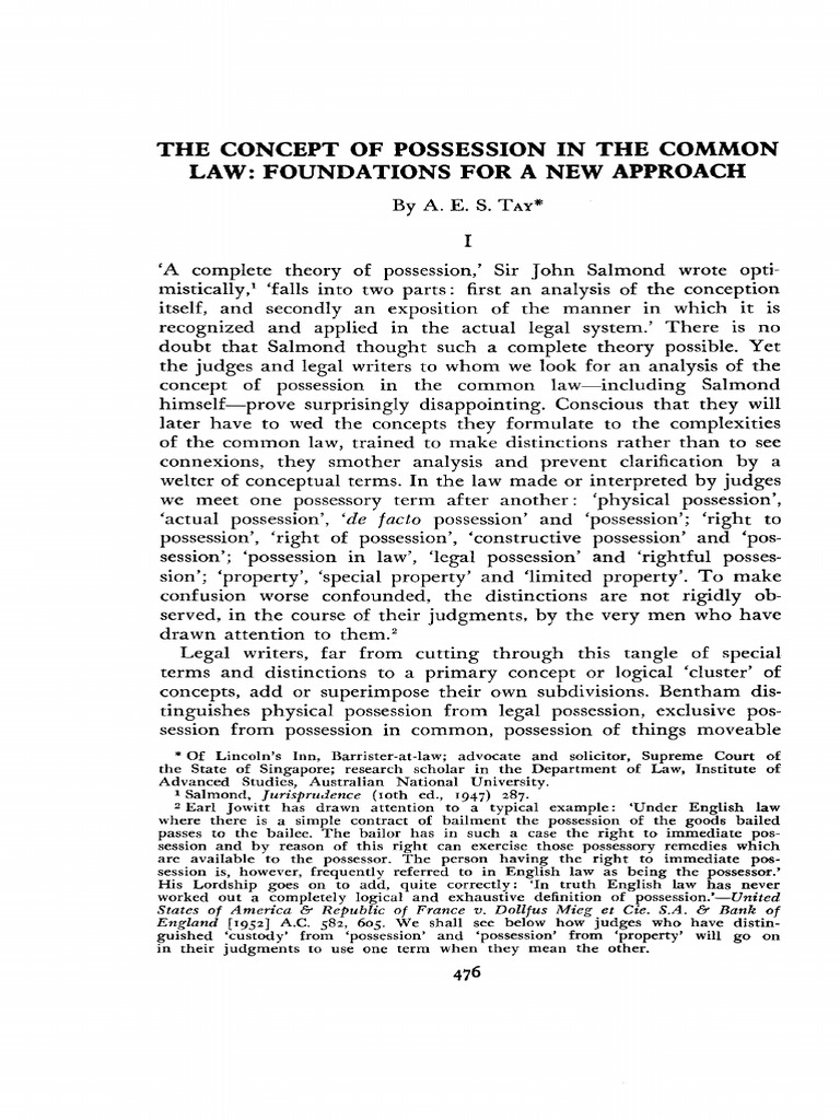 The Concept of Possession in The Common | PDF | Seisin | Concept