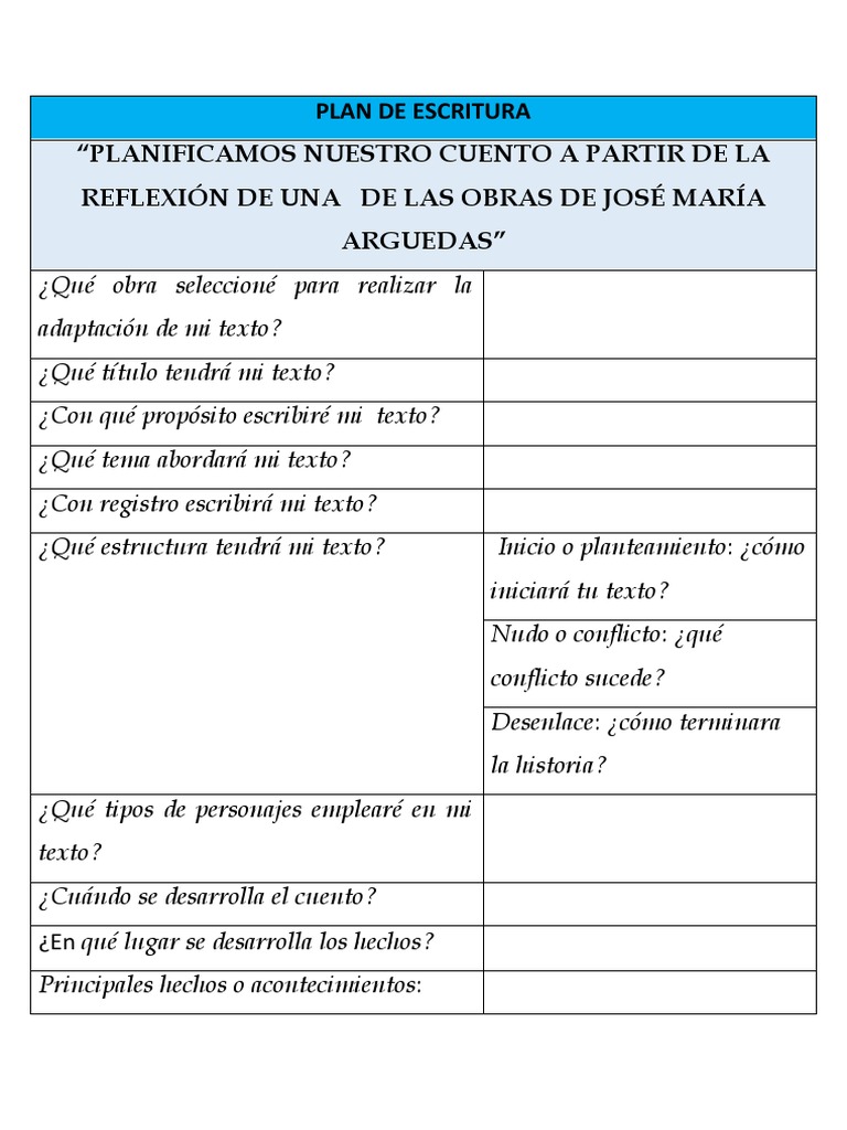 Plan de Escritura para un Cuento | PDF | Ficción general