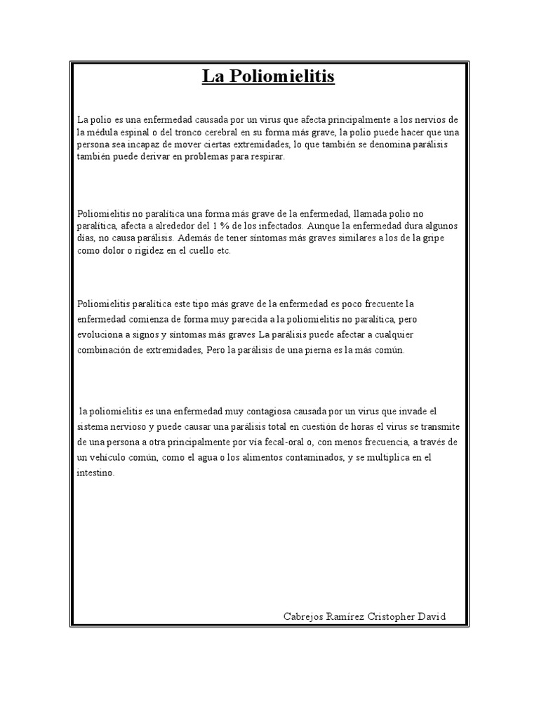 Poliomielitis: Tipos y Contagio | PDF