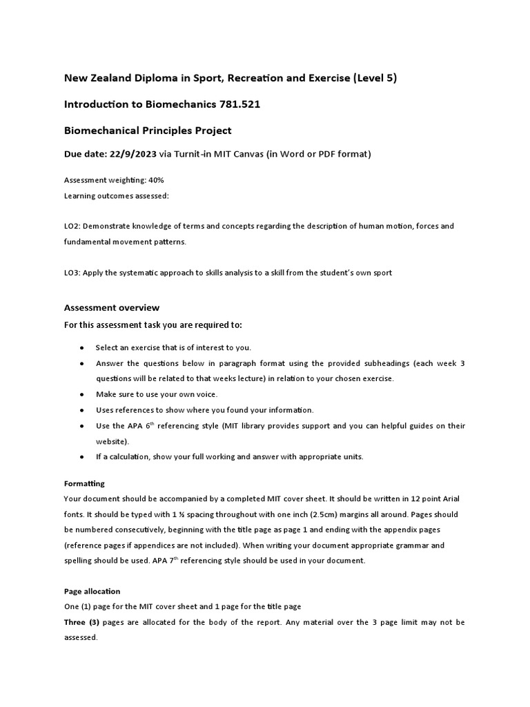 Principles Project Introduction To Biomechanics | PDF | Kinematics ...