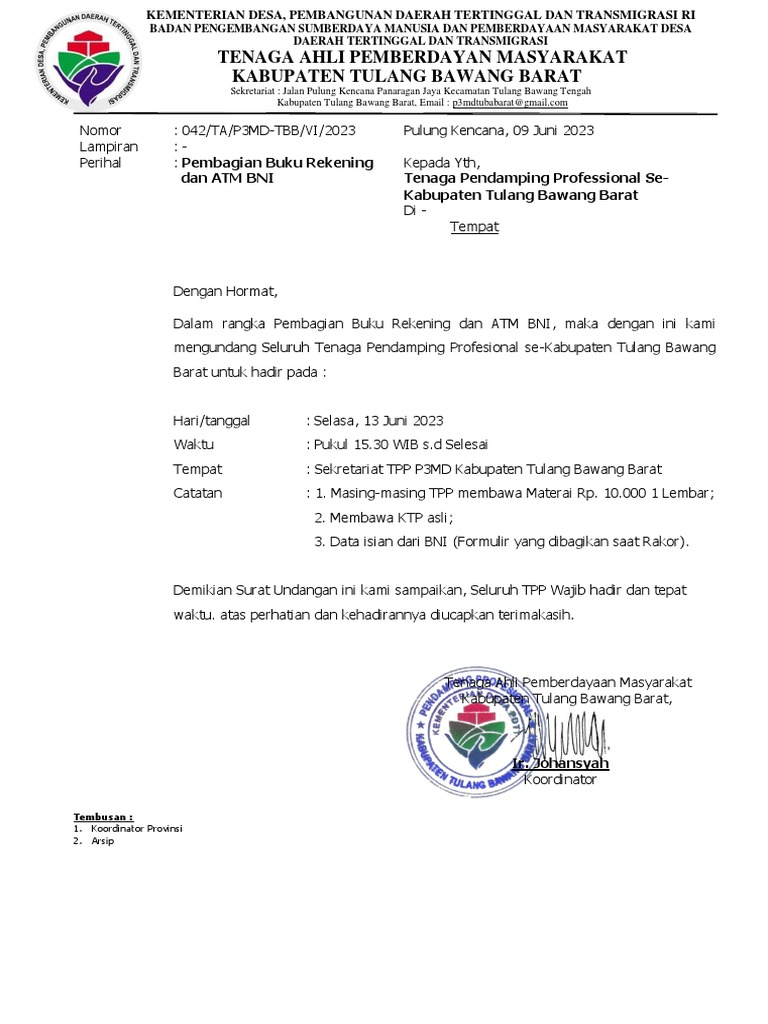 Surat Undangan Pembagian Buku Rek Dan ATM TBB | PDF