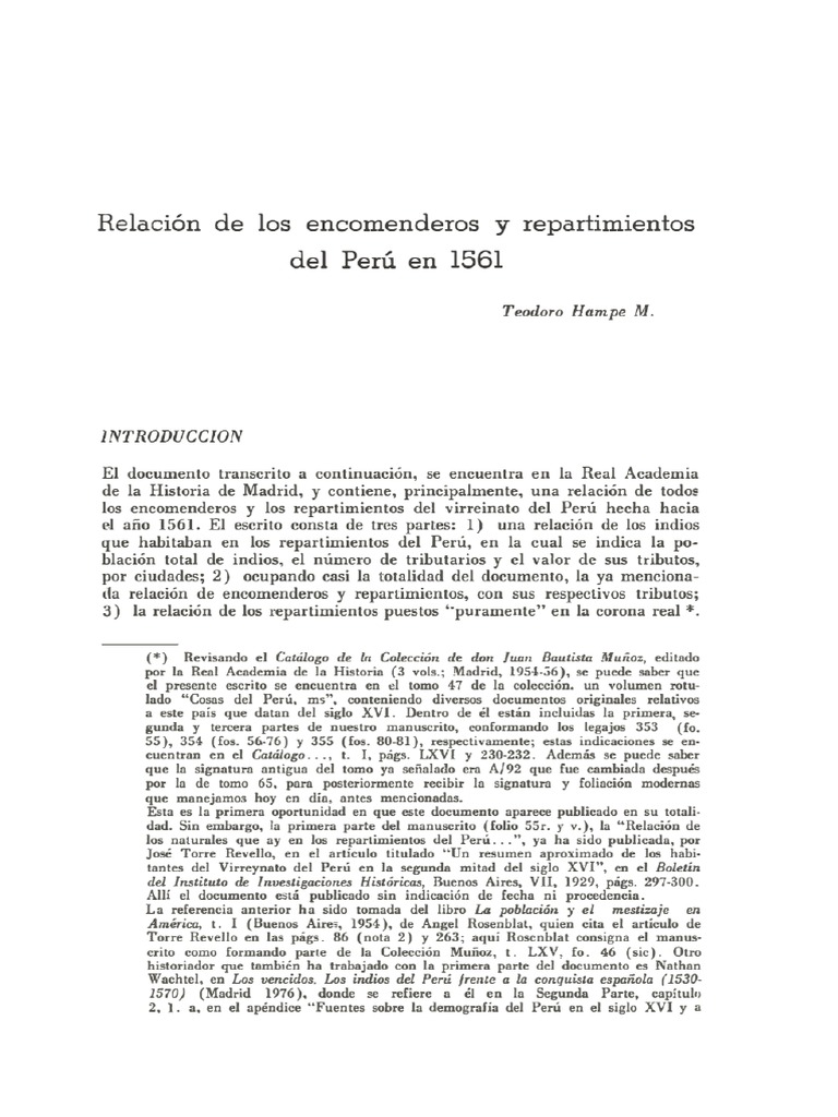 Vista de Relación de los encomenderos y repartimientos del Perú en 1561 ...