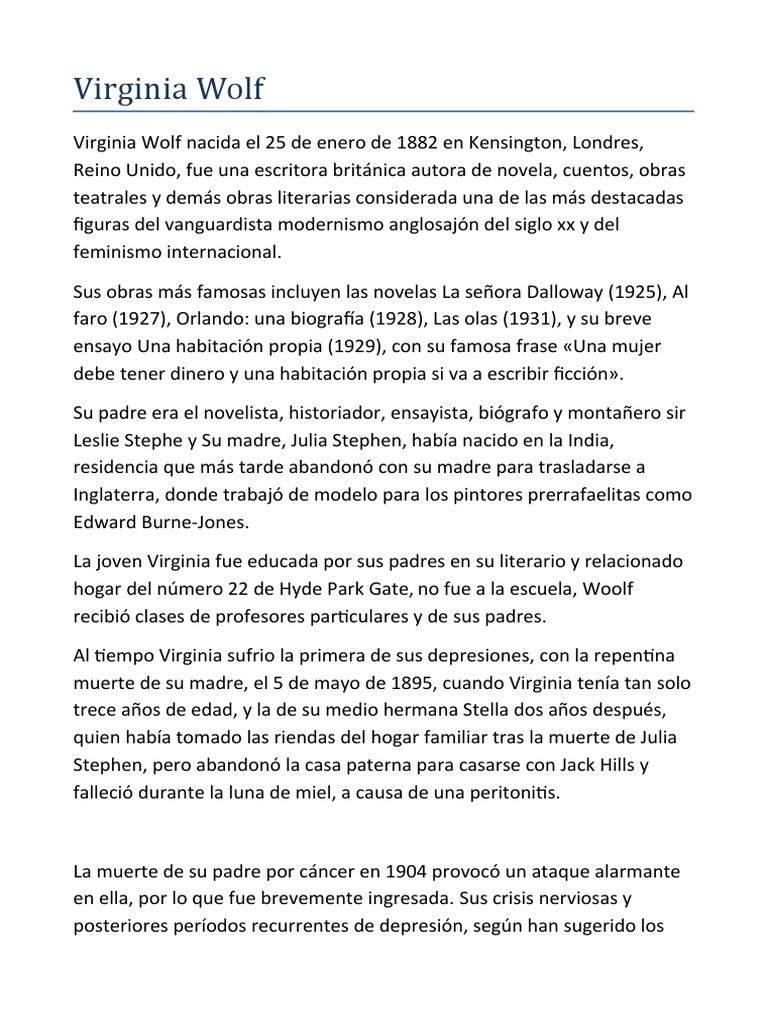 Virginia Wolf | PDF | Una habitación propia