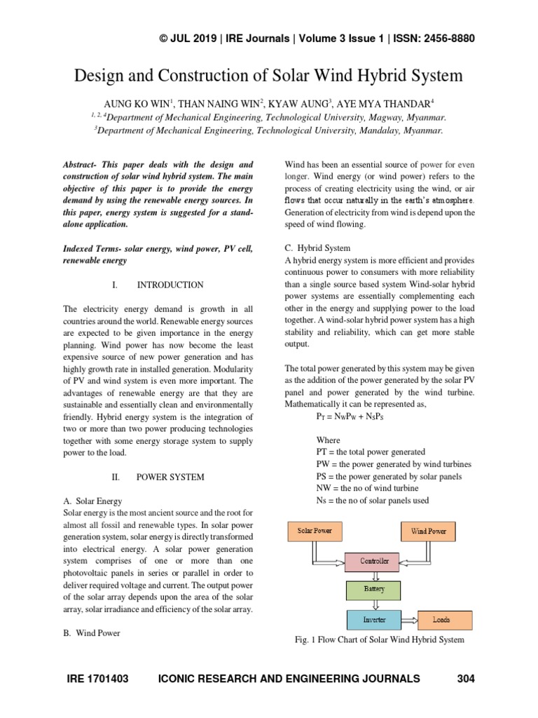 Design and Construction of Solar Wind Hybrid System: © JUL 2019 - IRE Journals - Volume 3 Issue ...