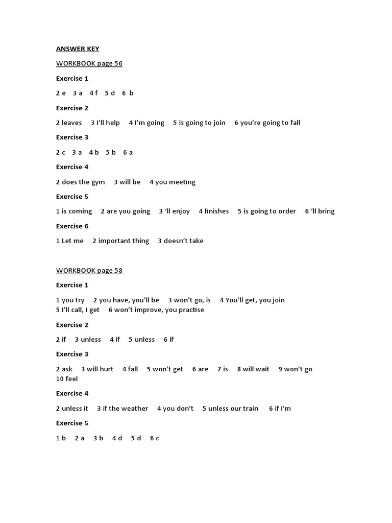 Workbook Answer Key for Exercises 56-58 | PDF | Self-Improvement