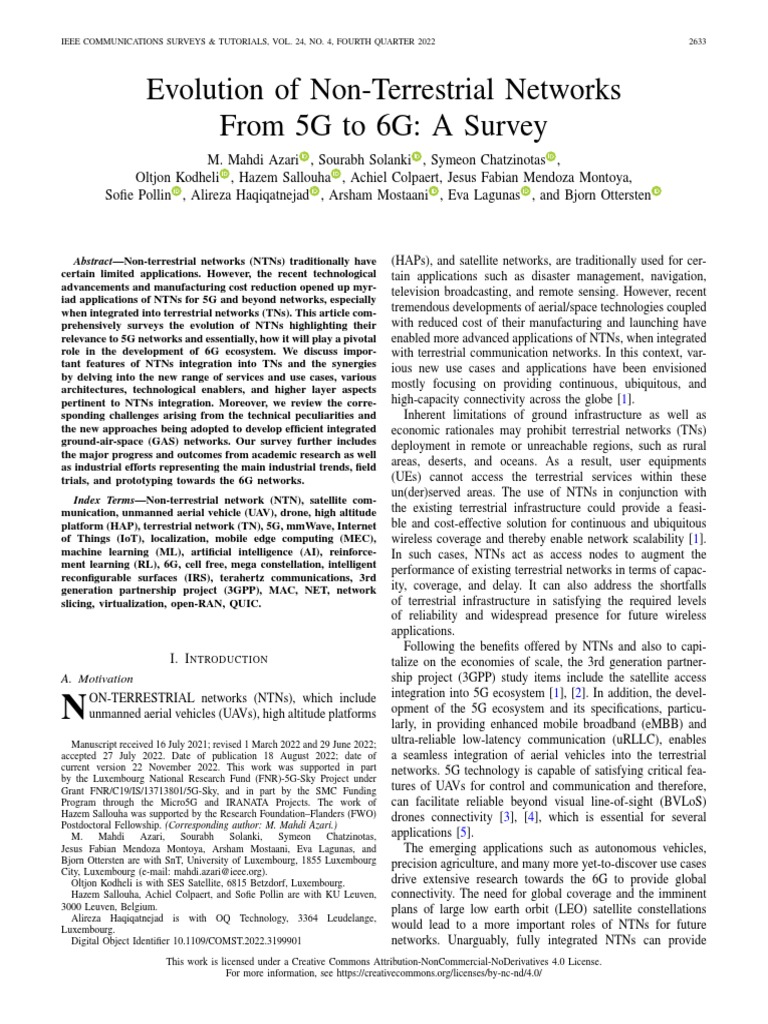 Evolution of Non-Terrestrial Networks From 5G To 6G A Survey | PDF | Extremely High Frequency ...