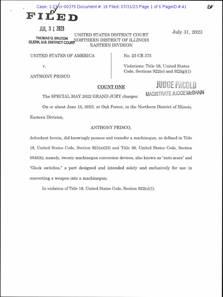 Anthony Prisco Indictment for Machinegun Offenses | PDF | Grand Jury ...