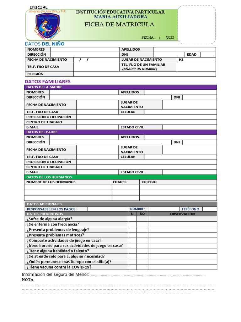 FICHA DE MATRICULA-inicial | PDF