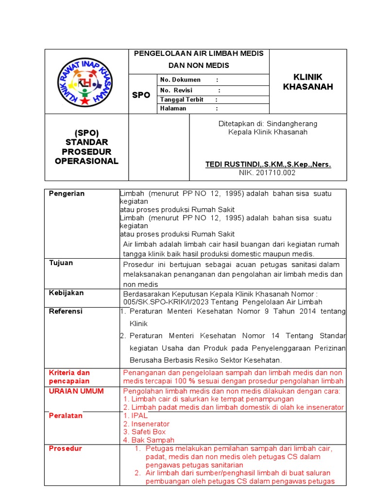 Sop Pengelolaan Air Limbah | PDF