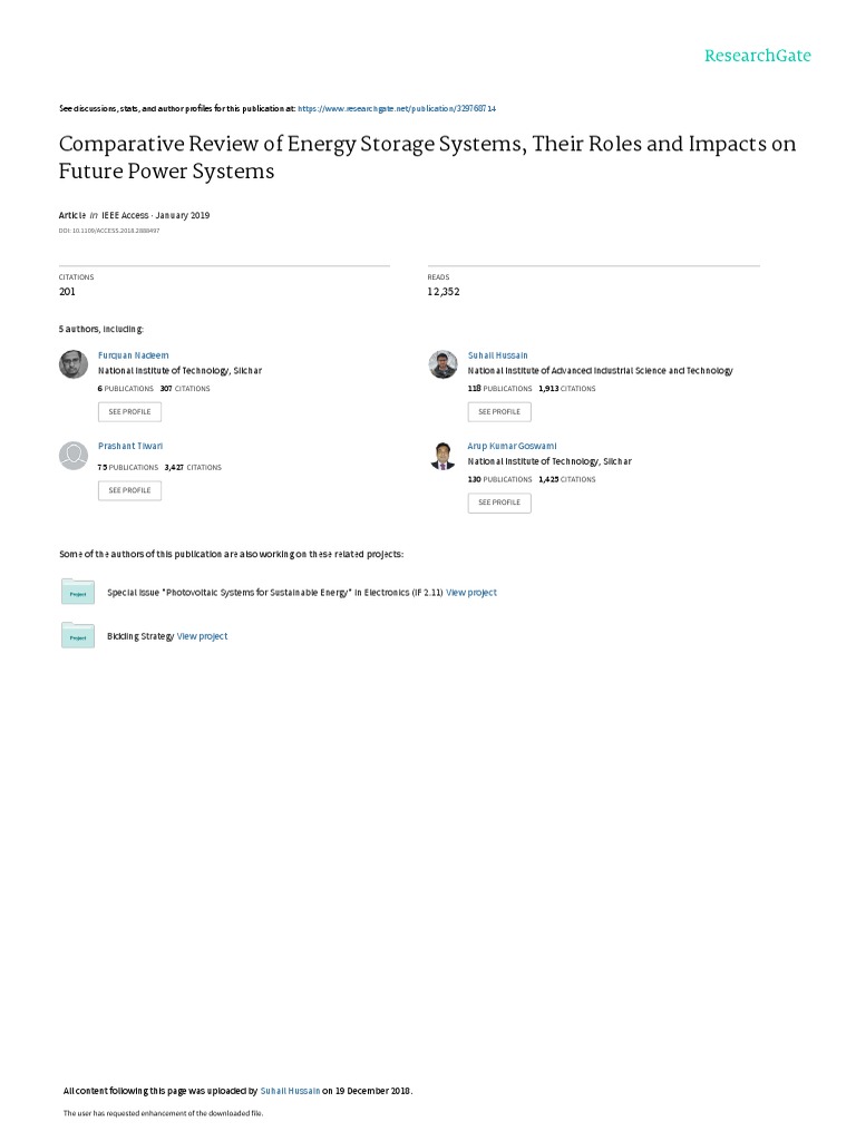 Comparative Review of Energy Storage Systems, Their Roles and Impacts ...