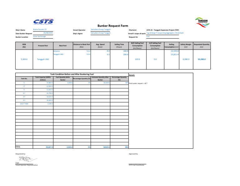 Bunker Request Form - TB BS 22 | PDF | Fuel Oil | Freight Transport