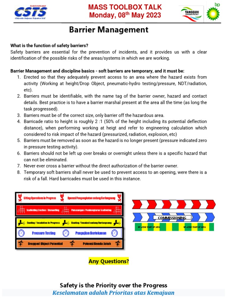 CSTS - Toolbox Talks - Barrier Management (Final) | PDF | Occupational ...