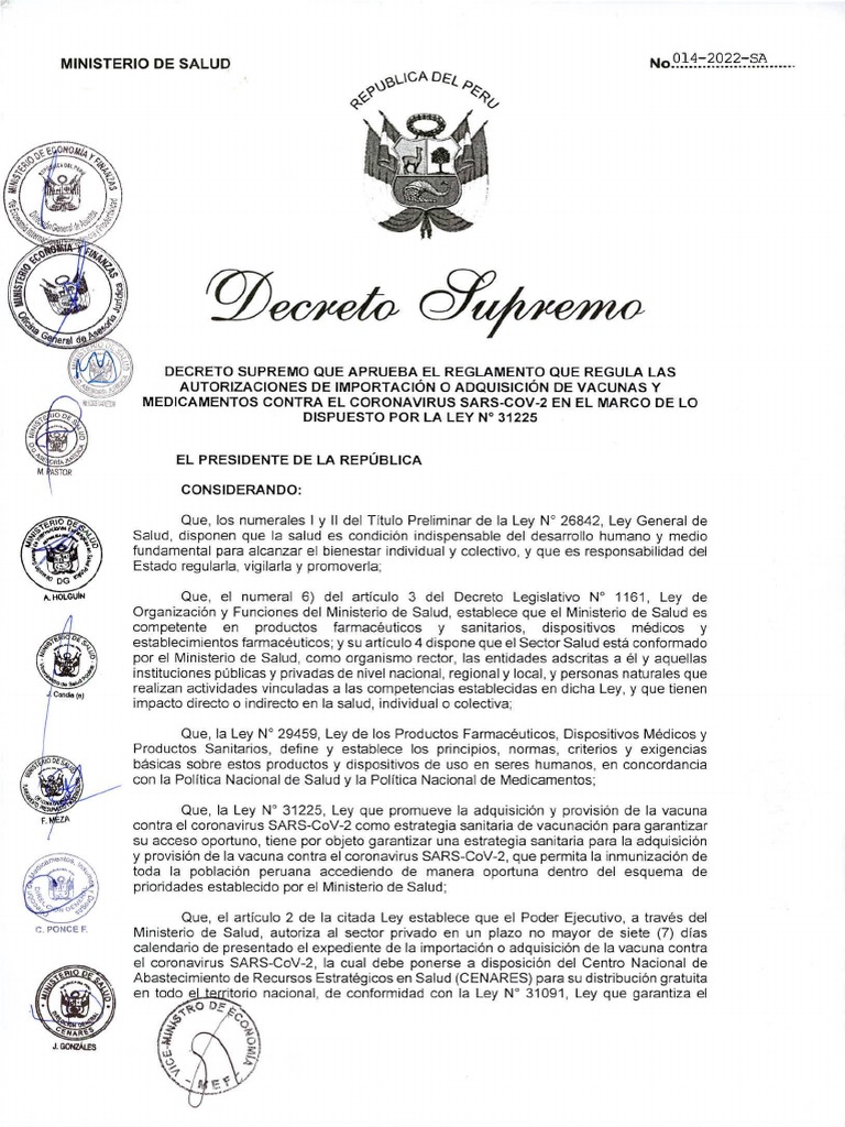 Decreto Supremo N°014-2022-SA | PDF | Dispositivo médico | Vacunas