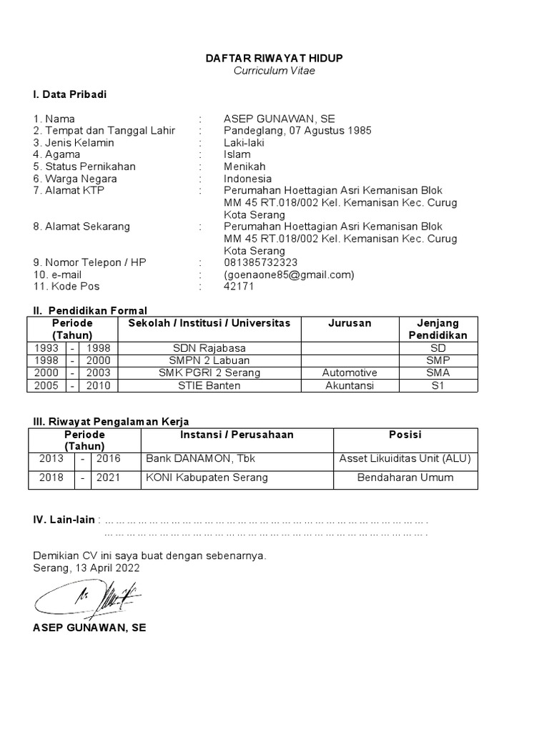 CV Asep Gunawan, SE - Akuntansi & Pengalaman | PDF