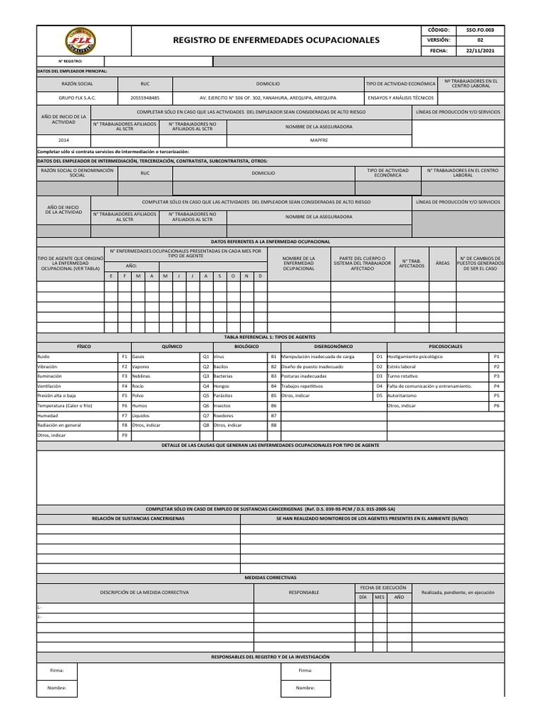 Sso - Fo.003 Registro de Enfermedades Ocupacionales | Descargar gratis ... Sso - Fo.003 Registro de Enfermedades Ocupacionales | Descargar gratis ...