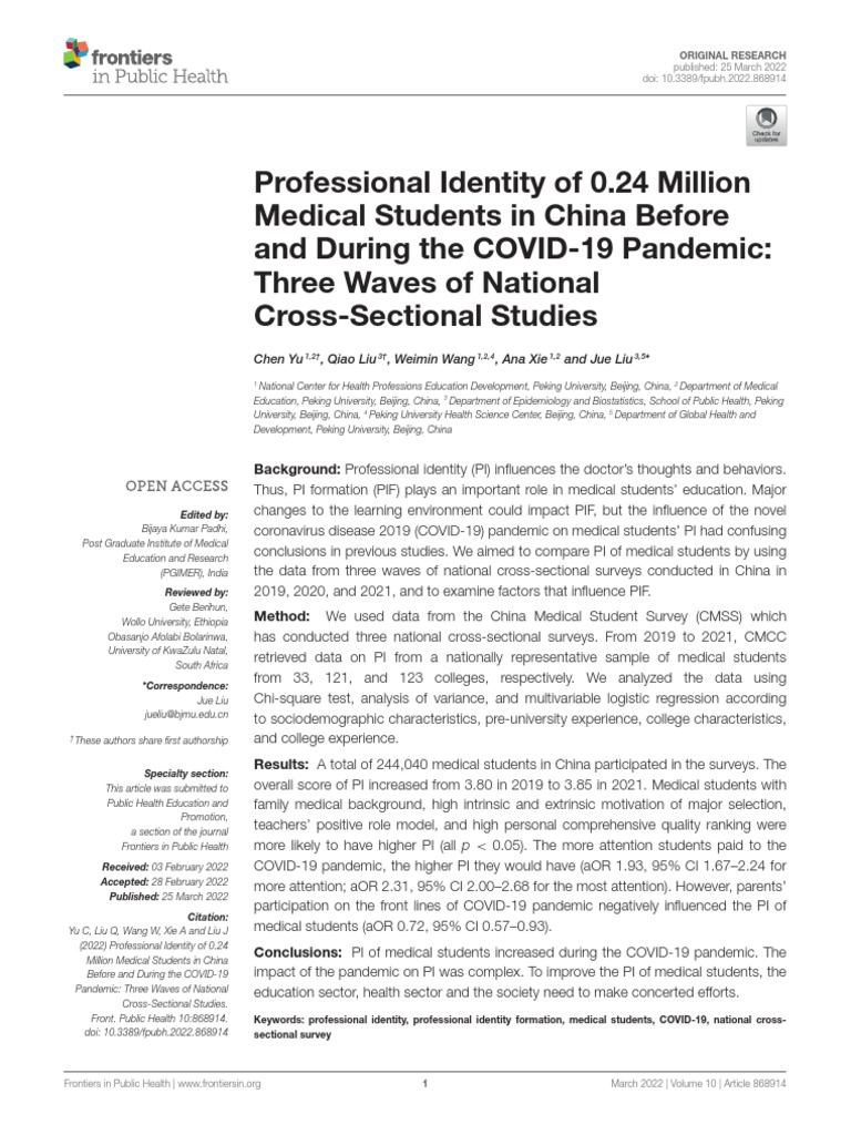 I Yu 2022 Professional Identity of Medical Student | PDF | Categorical ...