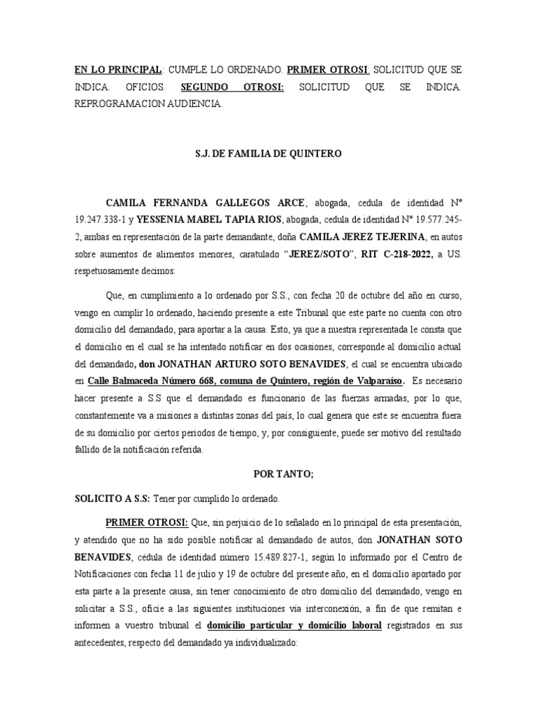 Cumple Lo Ordenado, Solicita Oficios y Reprogramacion | PDF