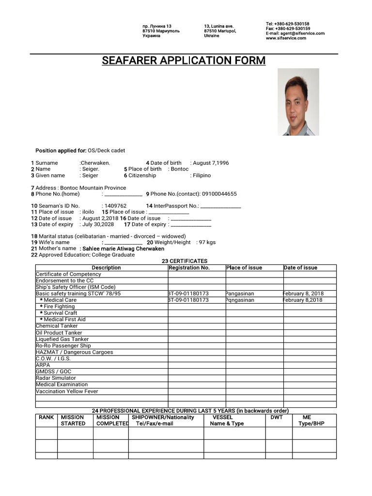 Application of A Seaman | PDF | Watercraft | Ships